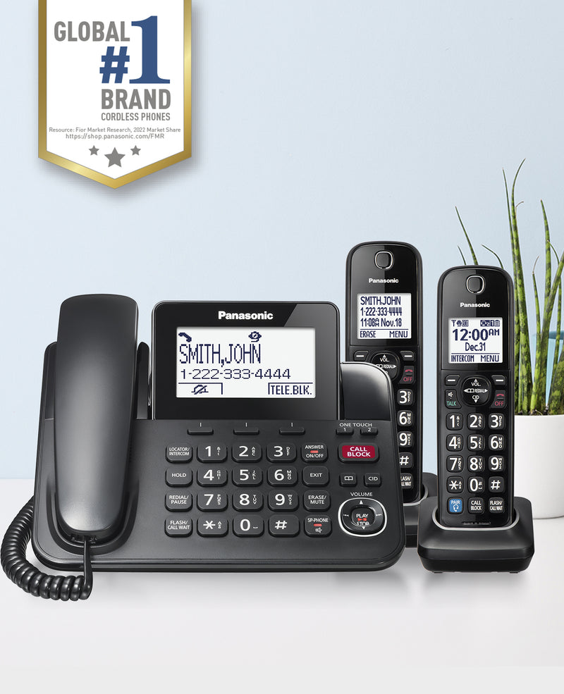 Panasonic Corded Phone System with Bluetooth Pairing and 2 Cordless ...