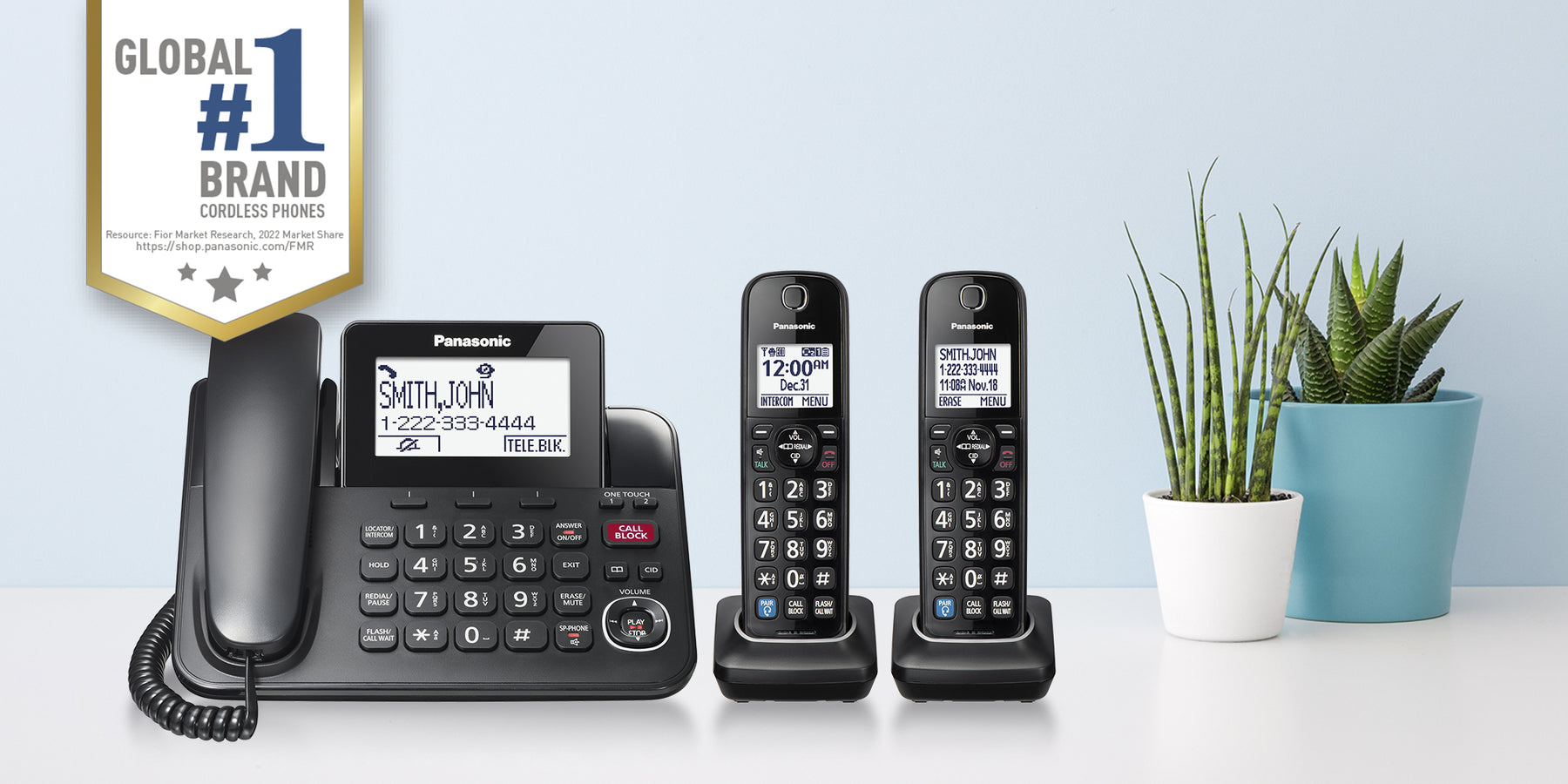 Panasonic Corded Phone System with Bluetooth Pairing and 2 Cordless Handets, Digital Answering ...