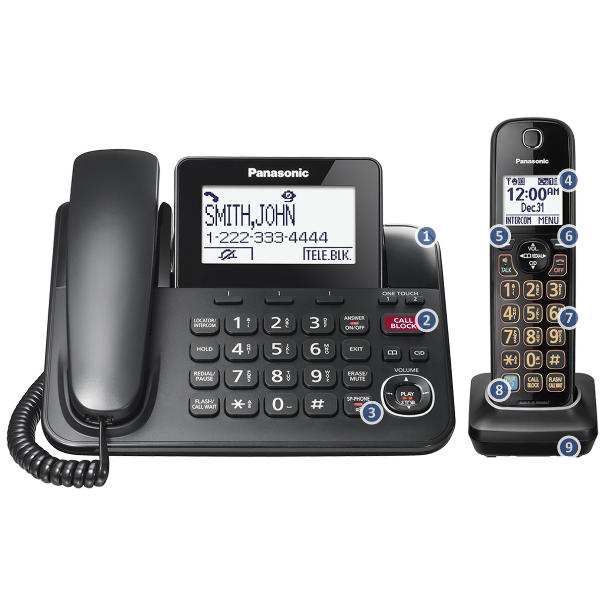 Panasonic Corded Phone System with Bluetooth Pairing and 2 Cordless Handets, Digital Answering ...