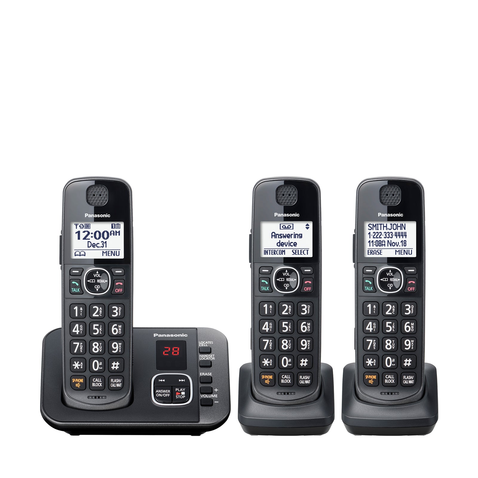 Panasonic Cordless Phone System with 3 Handsets, Digital Answering Machine - KX-TG3833M