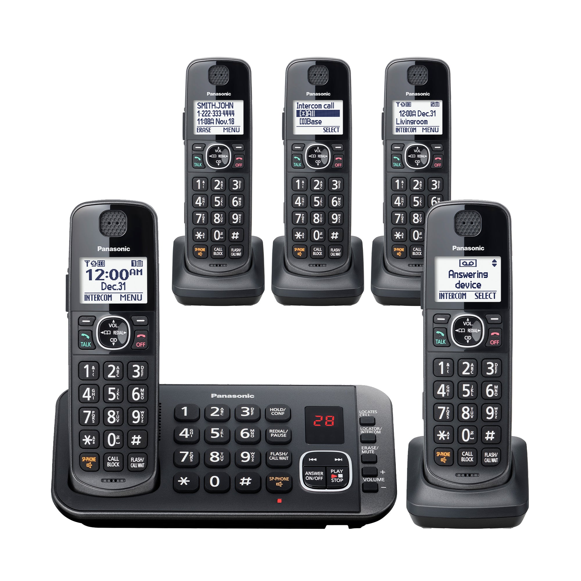 Panasonic Cordless Phone System with 5 Handsets, Digital Answering Machine - KX-TGE645M