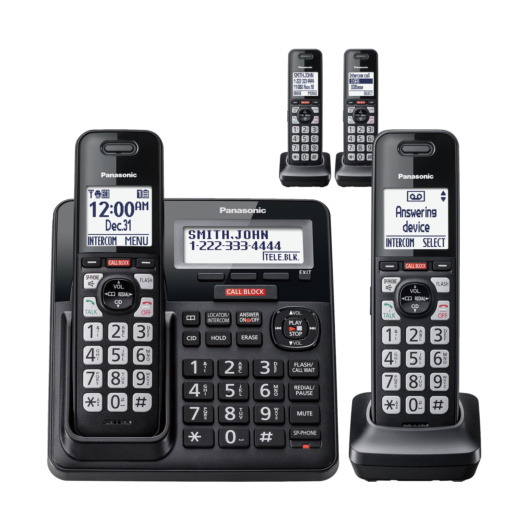 Panasonic Cordless Phone System with 4 Handsets and Digital Answering ...