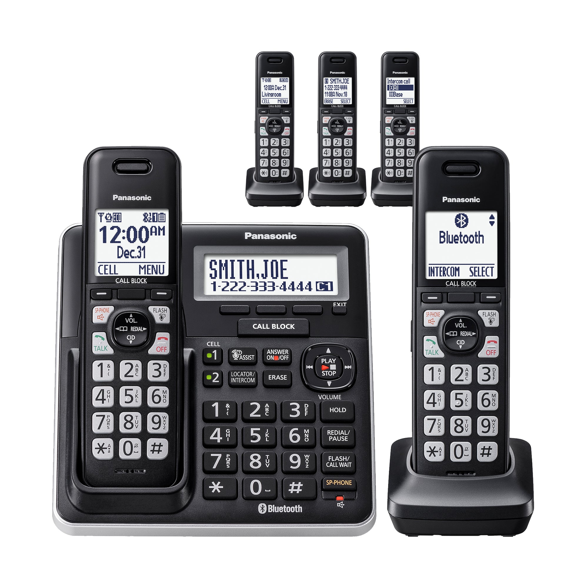 Panasonic Link2Cell Cordless Phone System with 3 Handsets, Digital ...